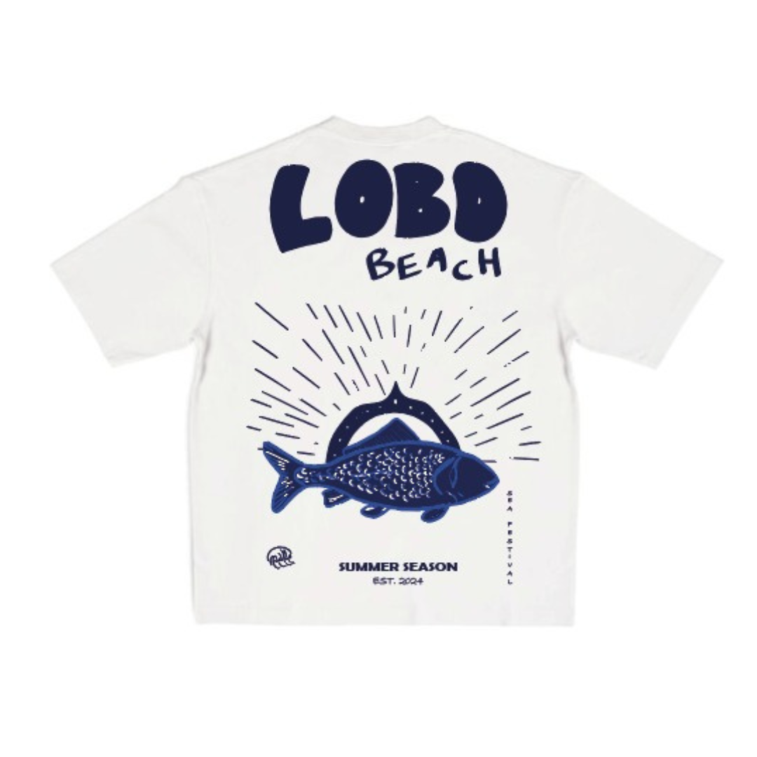Lobo Beach Blue Fish White Oversized Tee – LOBO CORPORATION